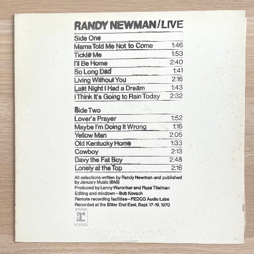 RANDY NEWMAN / LIVE (LP) – fastcut records